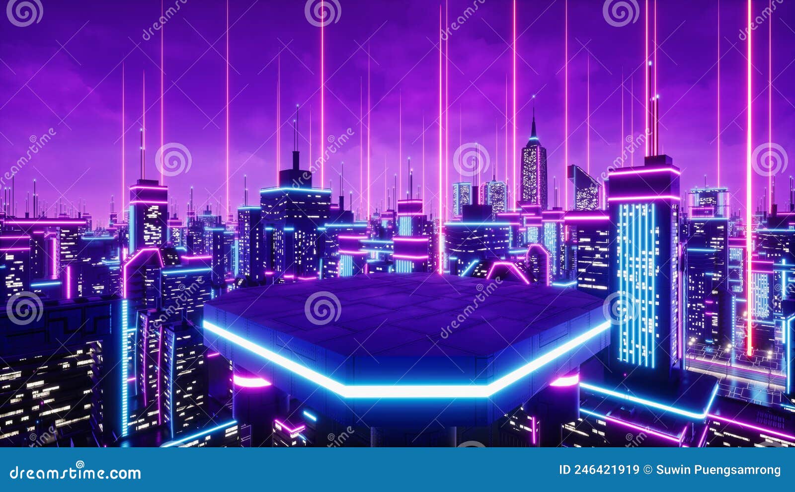Metaverse City And Cyberpunk Concept, 3d Render Stock Photo ...