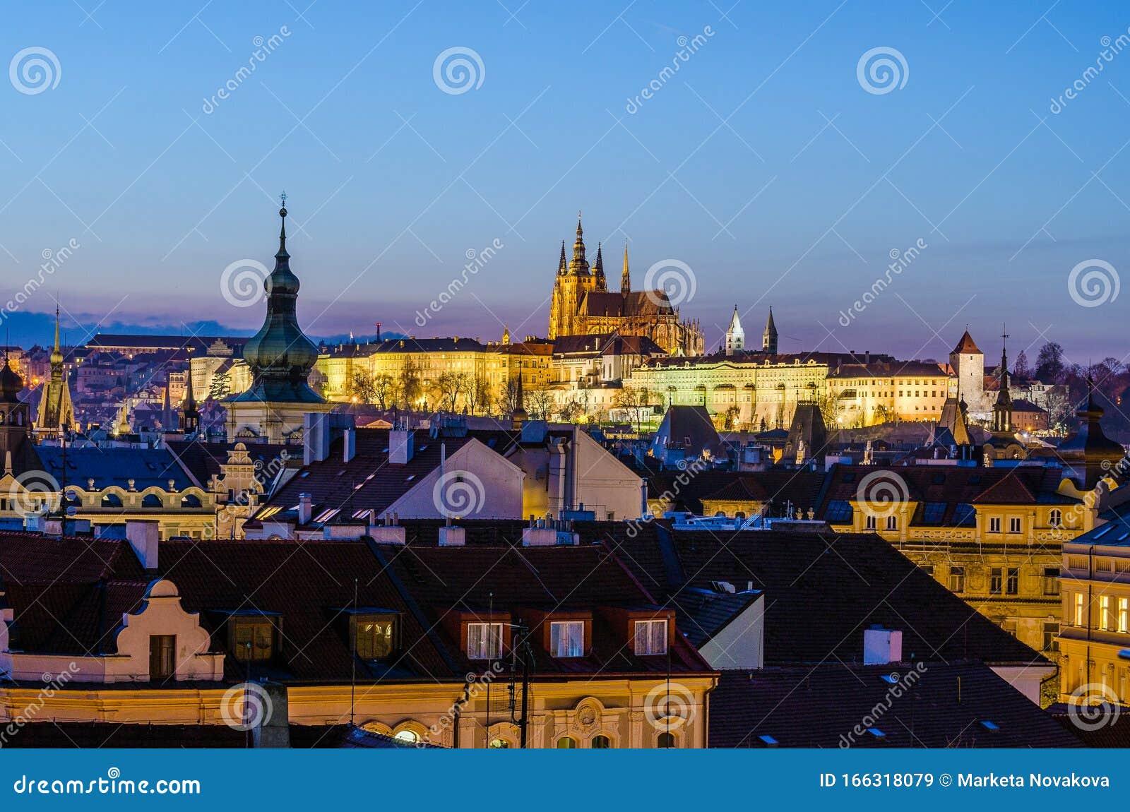 Rooftop View on Prague Castle in Czech Republic with Sunset Stock Image ...