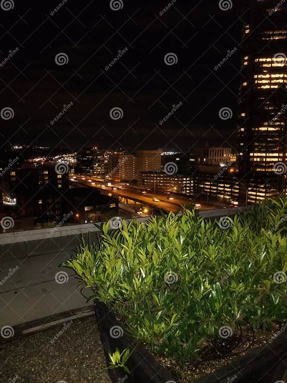 Rooftop View of Seattle Washington Freeway at Night Stock Photo - Image ...