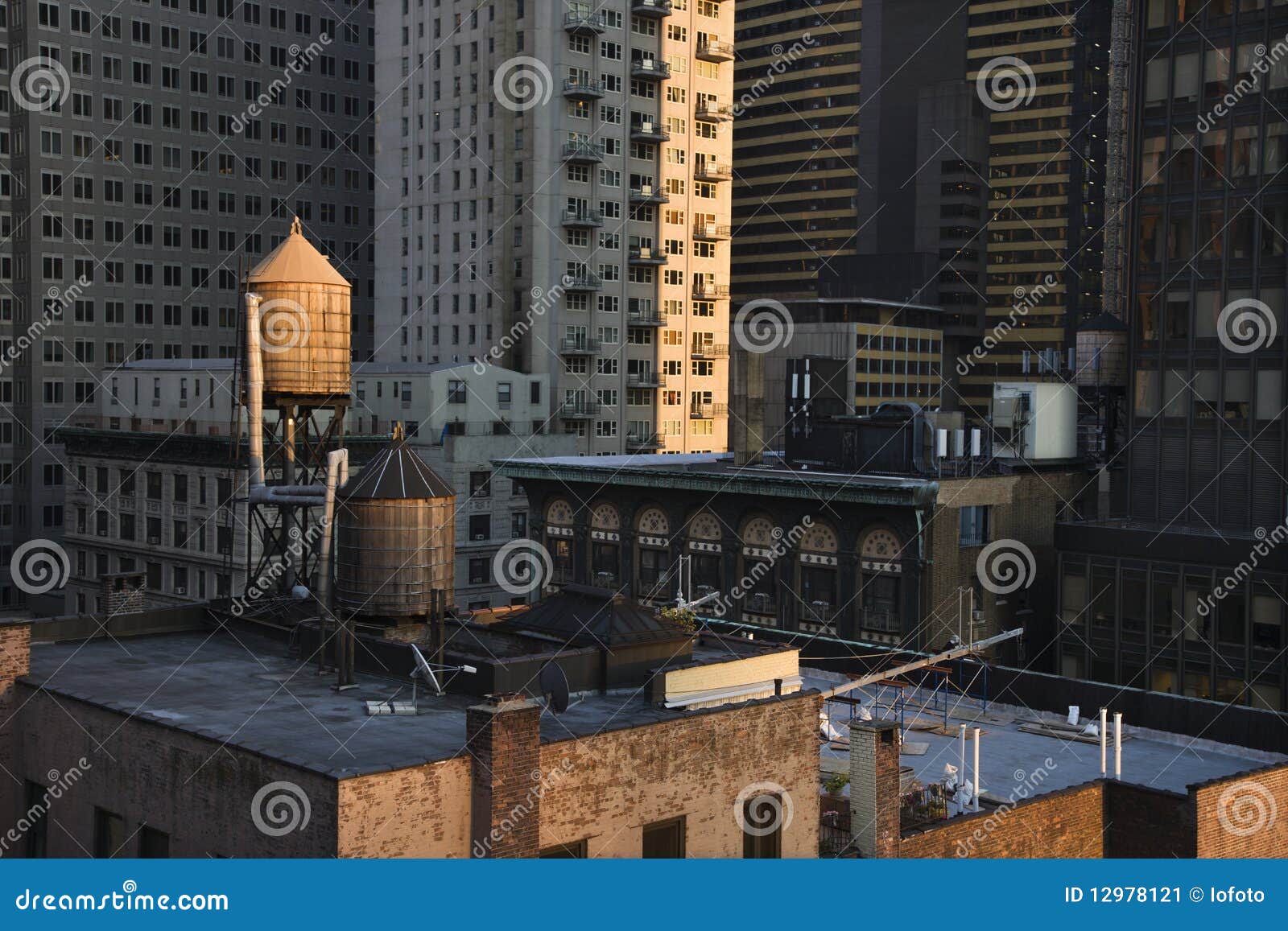 Rooftop Water Towers on NYC Buildings Stock Image - Image of water ...