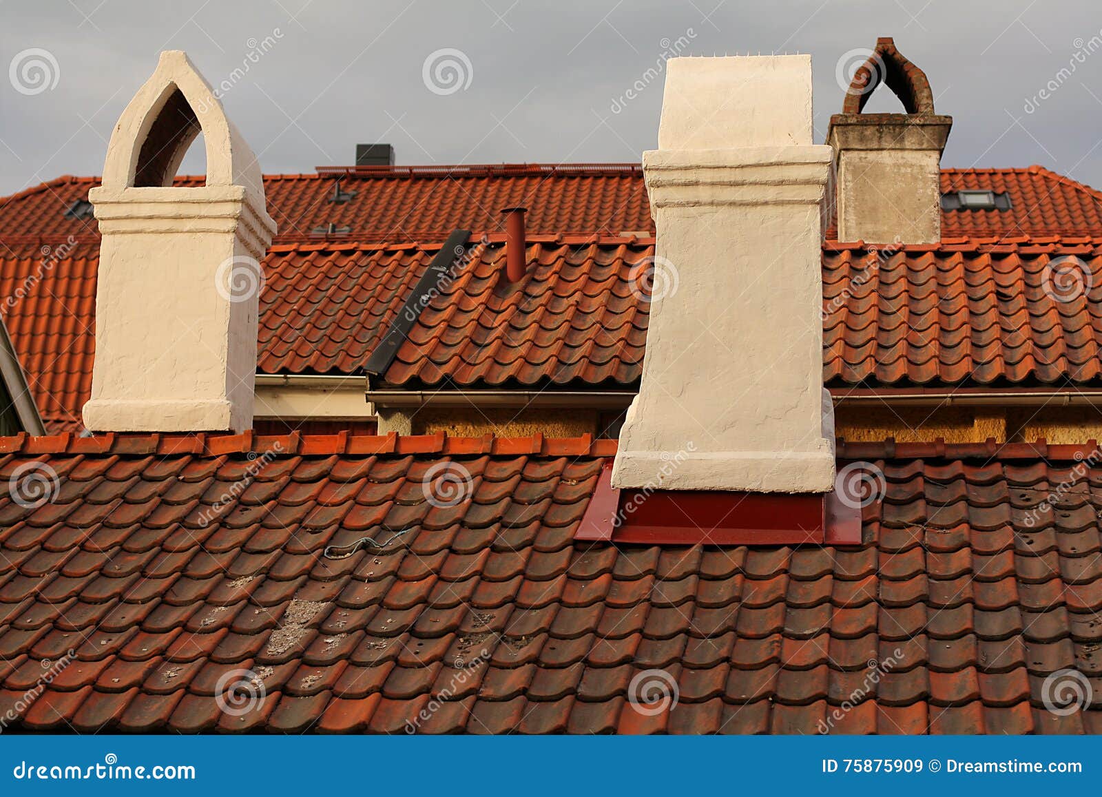 Rooftops and old chimneys stock image. Image of white - 75875909