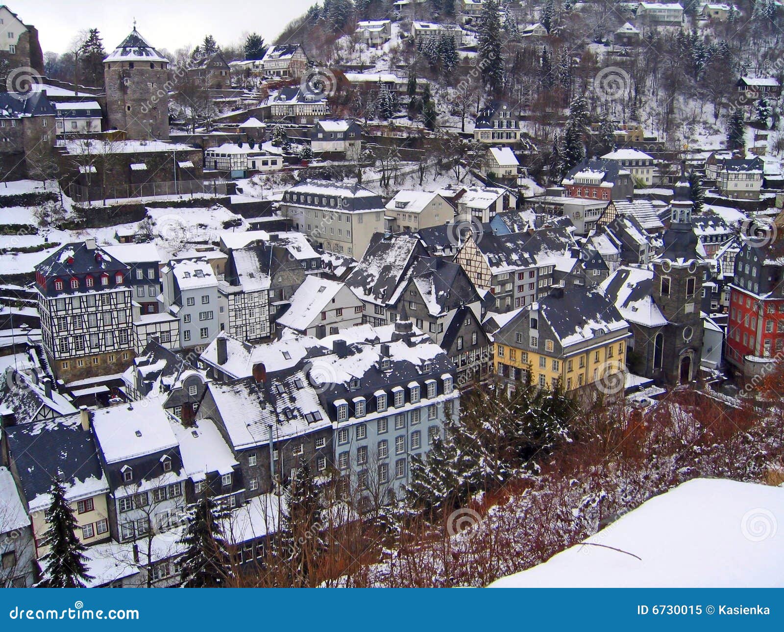 Rooftops Winter Monschau Germany Stock Image - Image of houses, covered ...