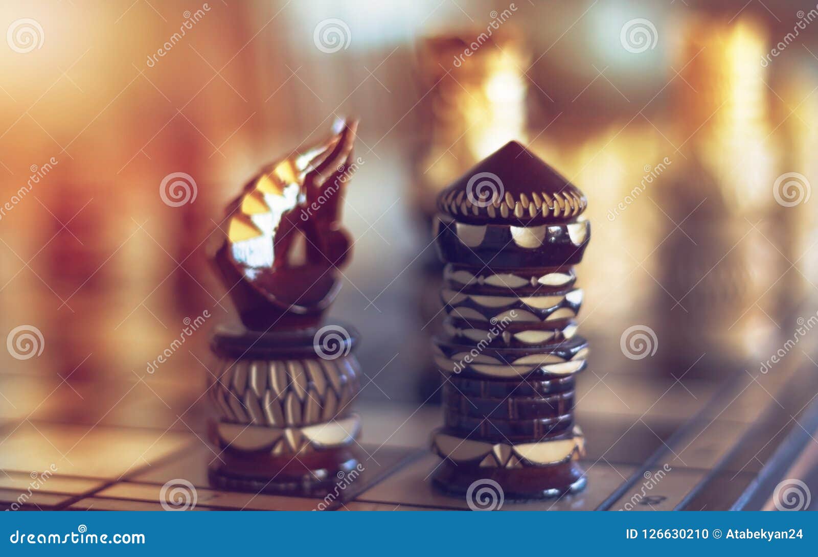 Rook and Knight Chess Figures on the Board in the Corner of Stock Photo ...