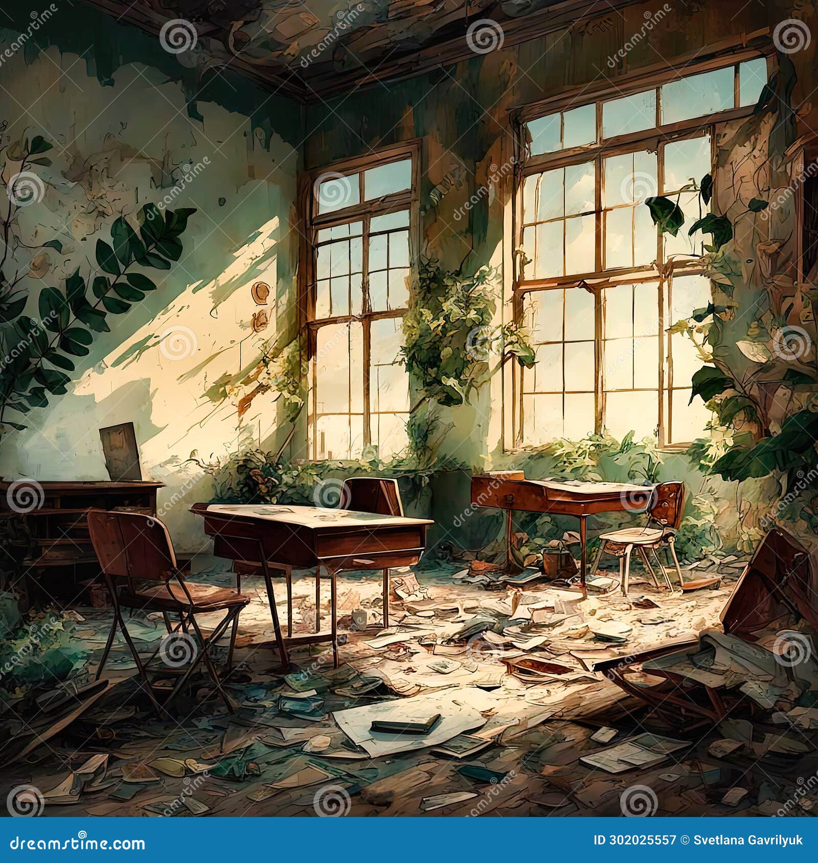 Room in an Abandoned House stock illustration. Illustration of ...