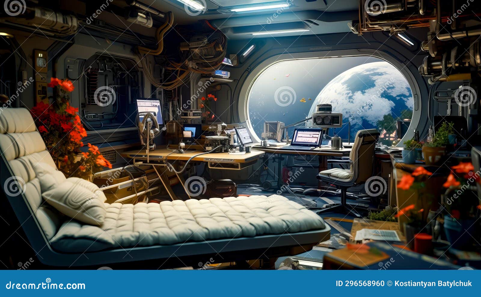 Room with Bed, Desk, Computer and Laptops in it. Generative AI Stock ...