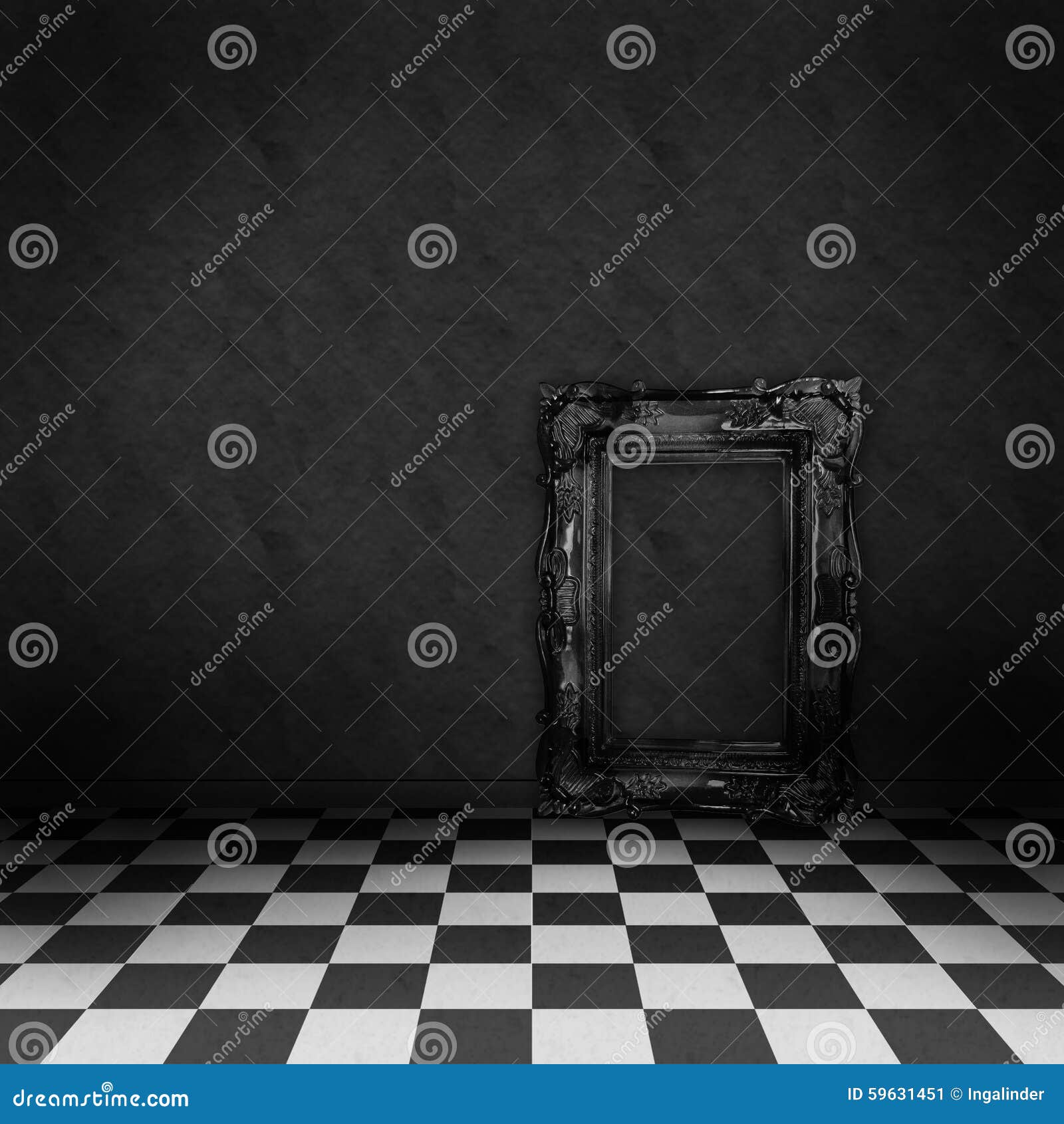 Room with Black and White Checker on the Floor Stock Illustration ...