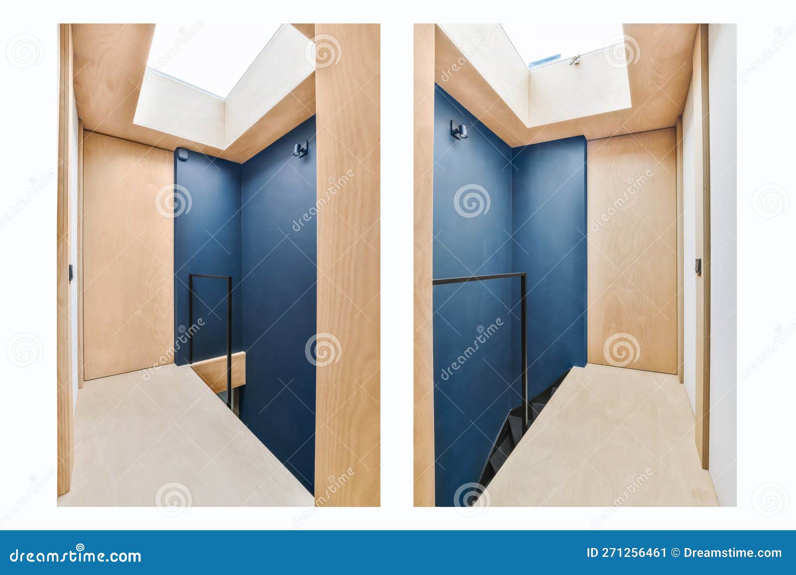 A Room with a Blue Wall and a White Ceiling Stock Image - Image of ...