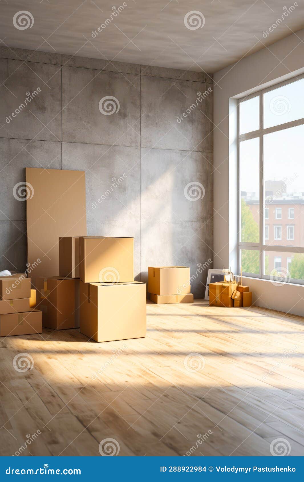 Room with Boxes and Boxes on the Floor and Window. Generative AI Stock ...