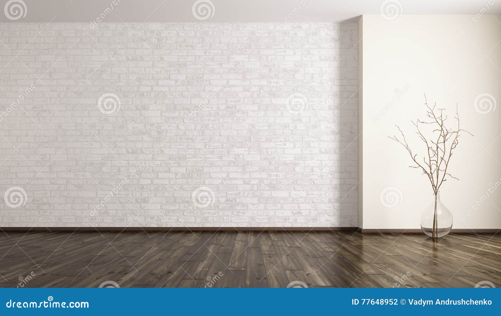 Empty House Interior Living Room Glass Wall Brick Wall Stock ...