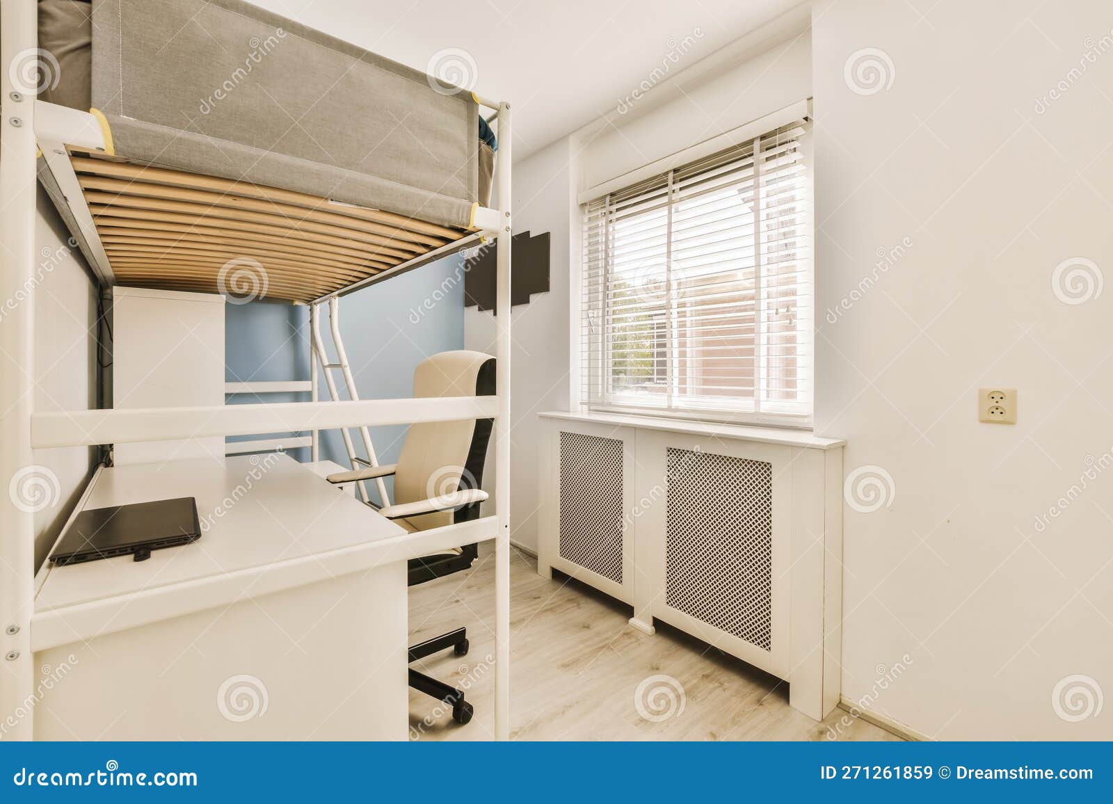 A Room with a Bunk Bed and a Desk in Stock Image - Image of living ...