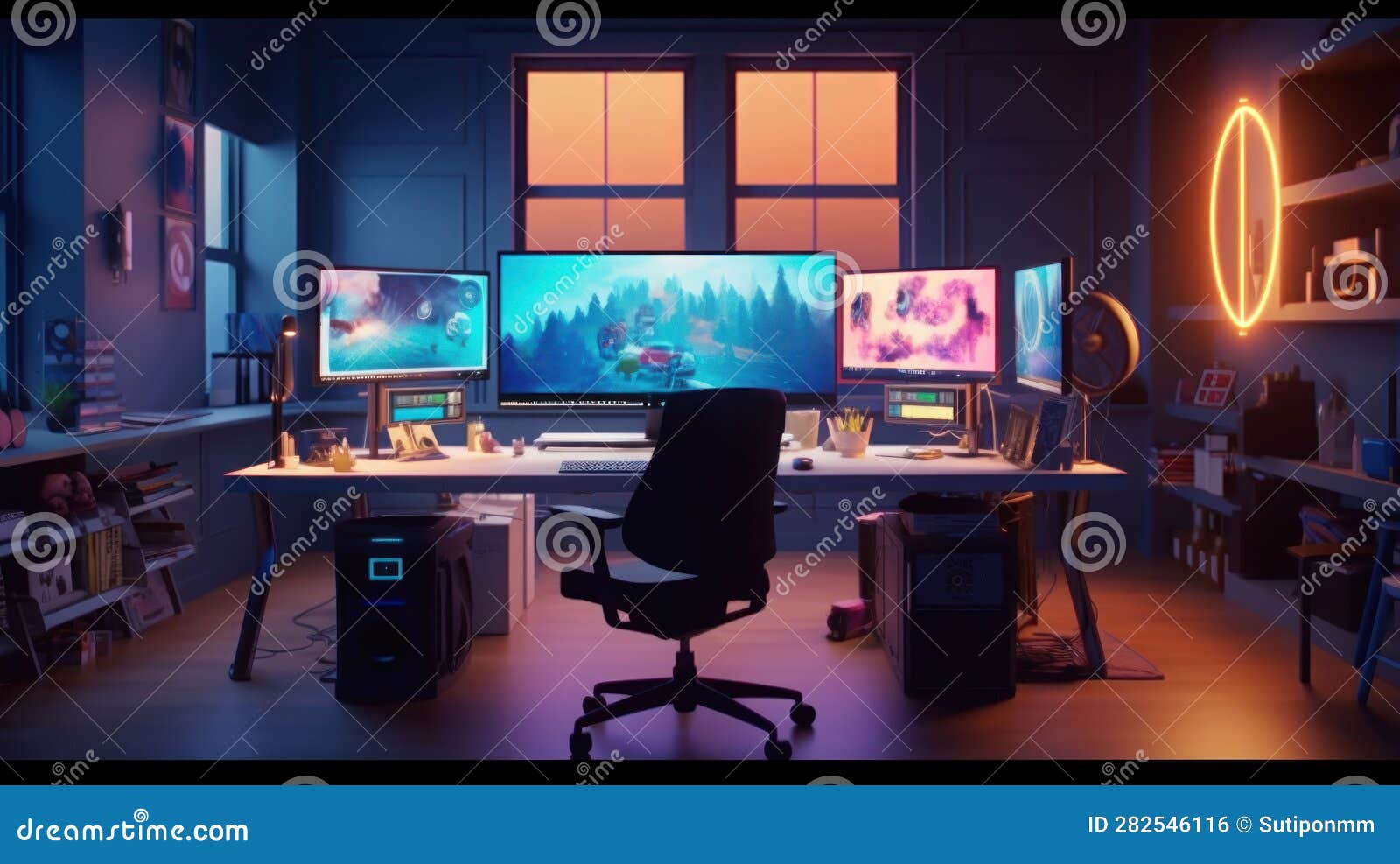 Room with Chairs and Computer Equipment for Content Creator Stock ...