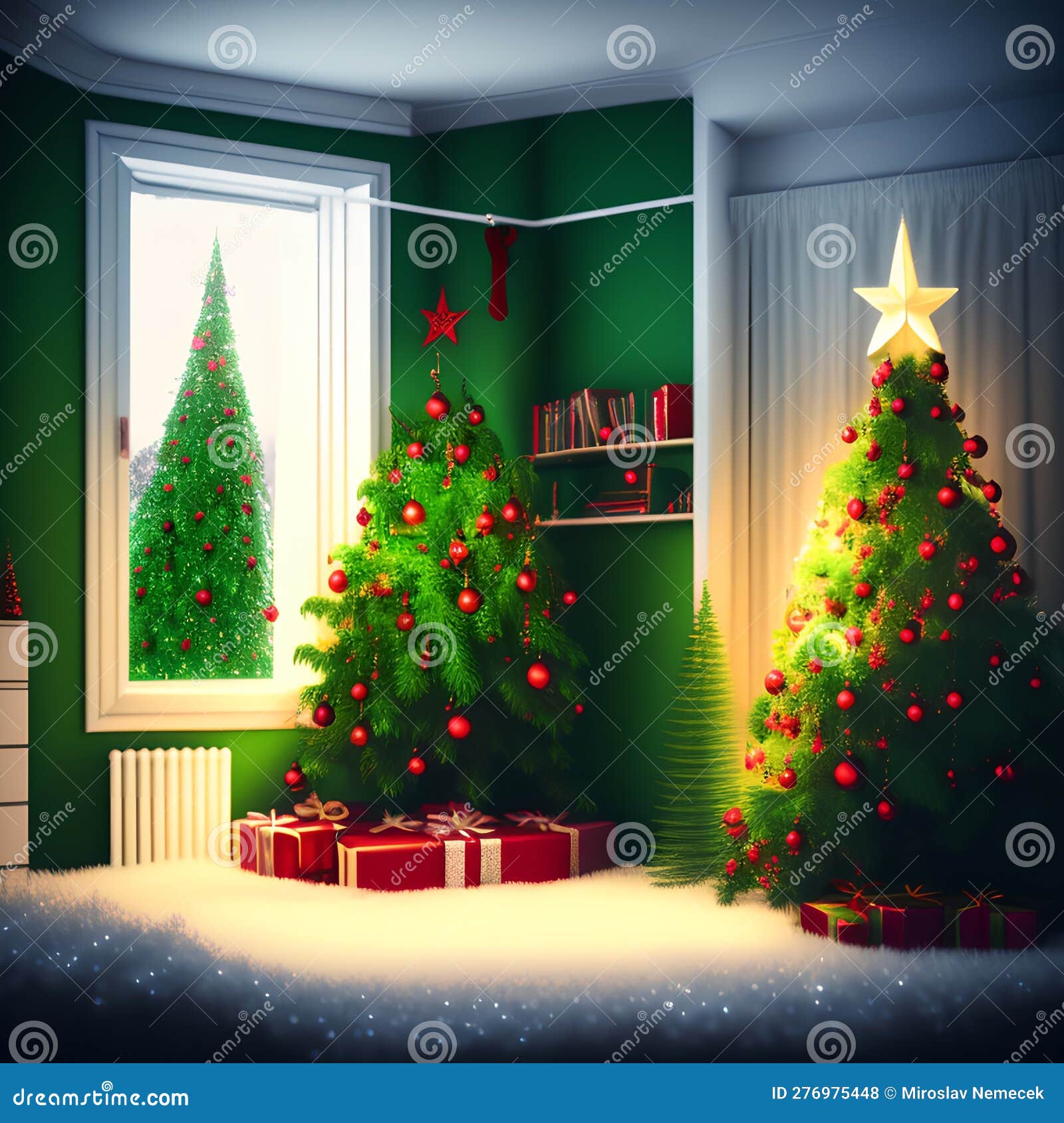 Room with Christmas Tree, Generative AI Illustration Stock Illustration ...