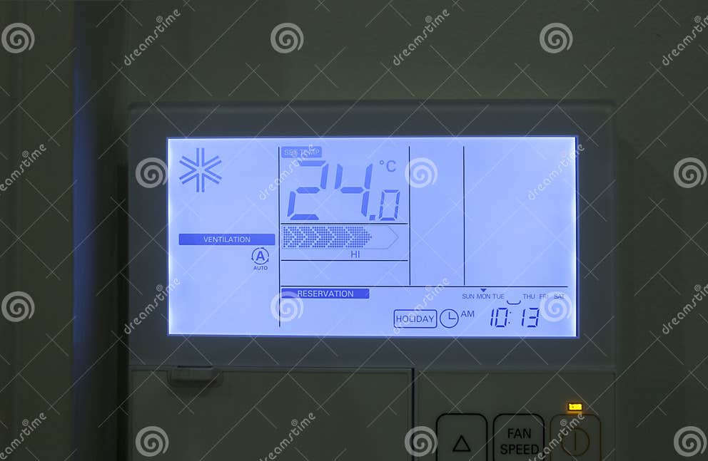 Room Climate Control Screen Illuminated at Night Stock Photo - Image of ...