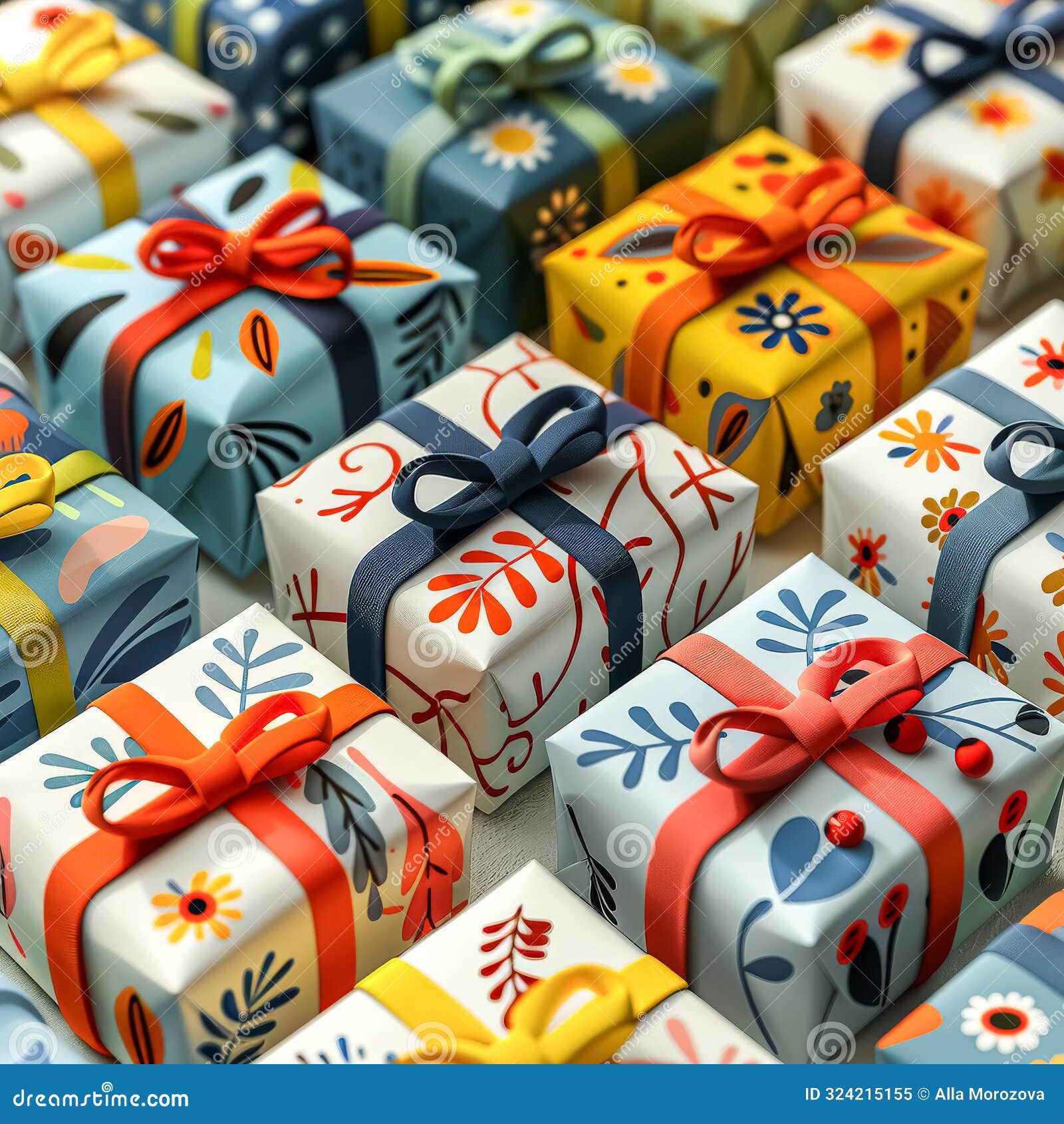 A Room with a Colorful Wall and a Stack of Presents. Stock Image ...