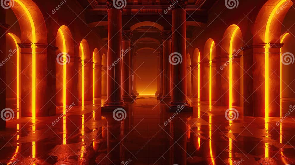 A Room with Columns and Lights, Suitable for Interior Design Concepts ...