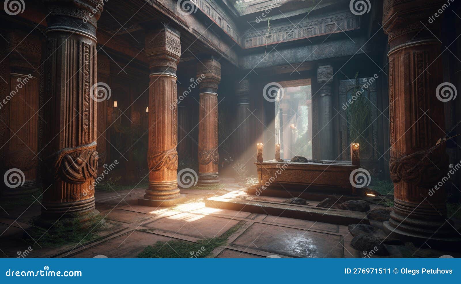 A Room with Columns and a Tub in the Middle of it Stock Illustration ...