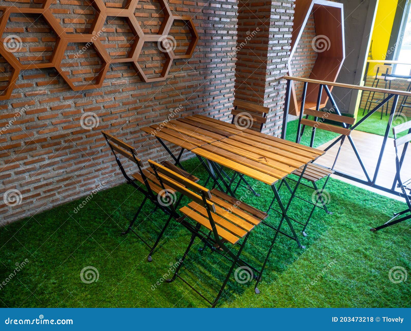Room with Communal Table, Chairs in Vintage Cafe Stock Photo - Image of ...