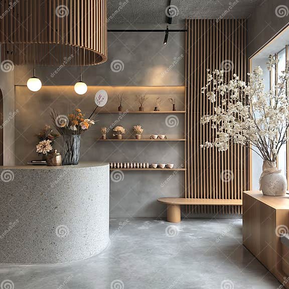 Room with Counter, Shelves, and Vases Stock Illustration - Illustration ...