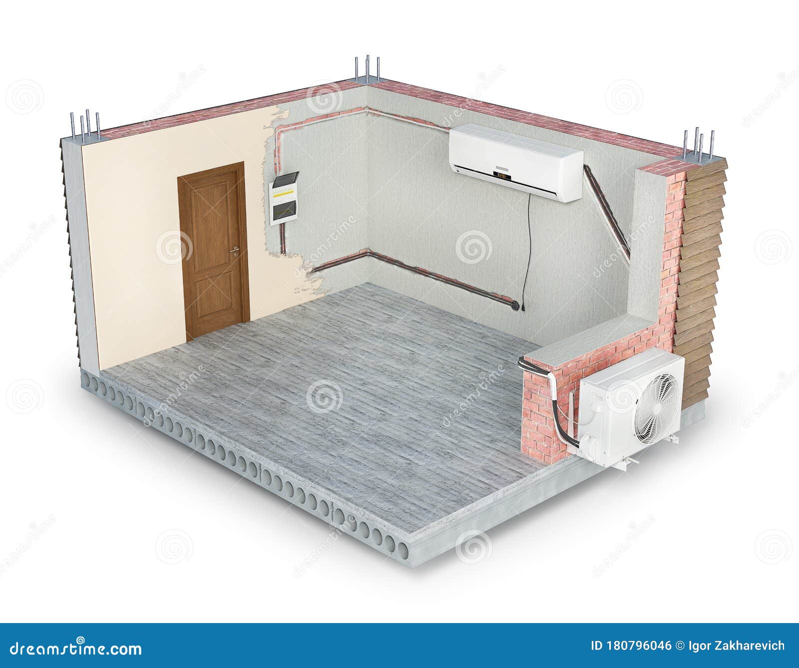 Room Cross-section with Outside and Inside Conditioner Blocks in it ...