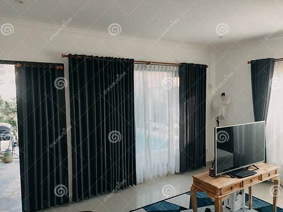 A Room with Curtain Decoration Stock Image - Image of cottage, curtain ...