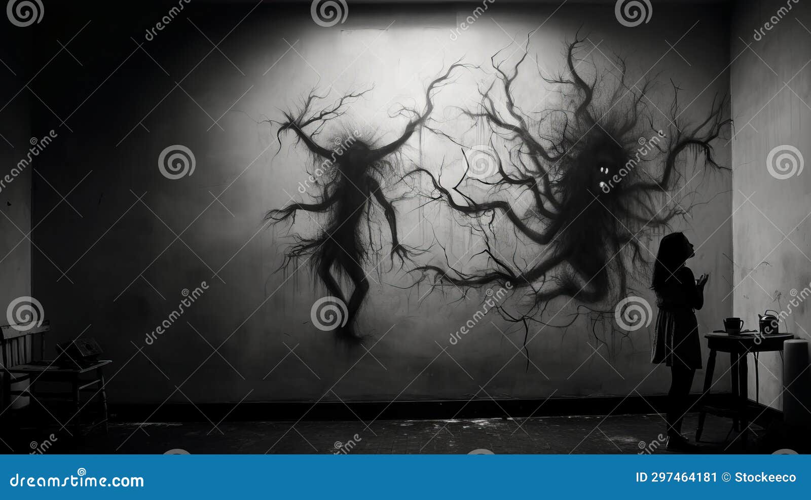 The Room of Darkness: a Twisted Branches Hyperrealistic Mural Stock ...