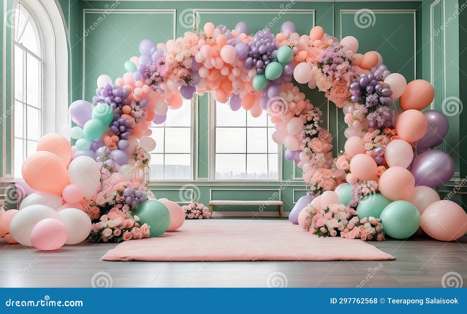 A Room Decorated with Huge Balloons Arch Stock Illustration ...
