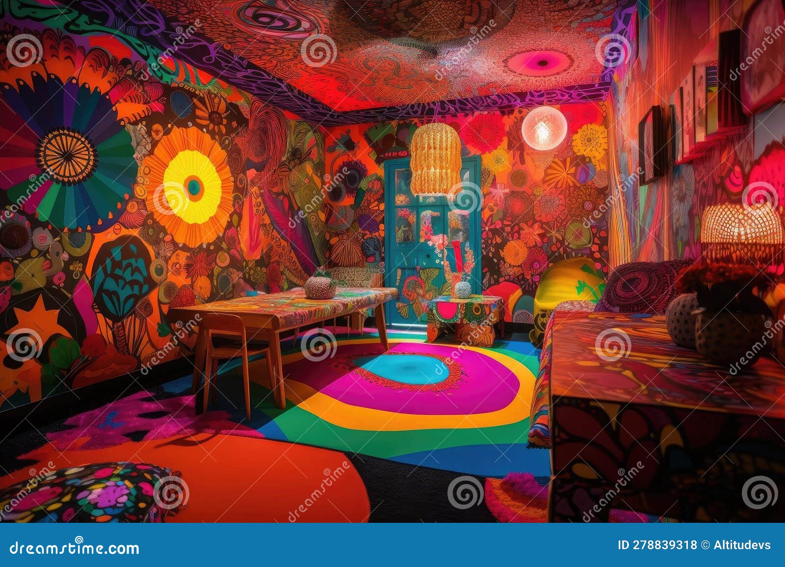 Room Decorated with Vibrant and Psychedelic Patterns Inspired by ...