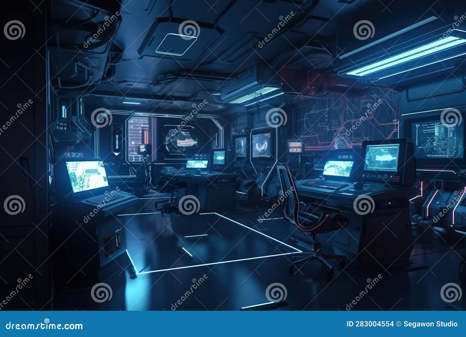 A Room Design with Computer Desktop with Neon Light,generative Ai Stock ...