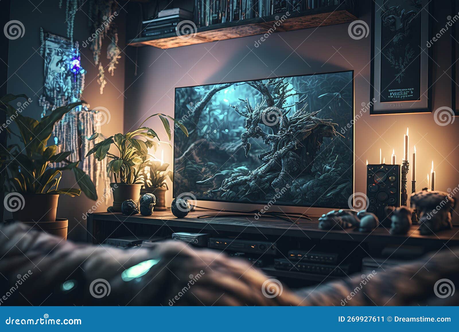 Room design for gaming stock illustration. Illustration of glow - 269927611