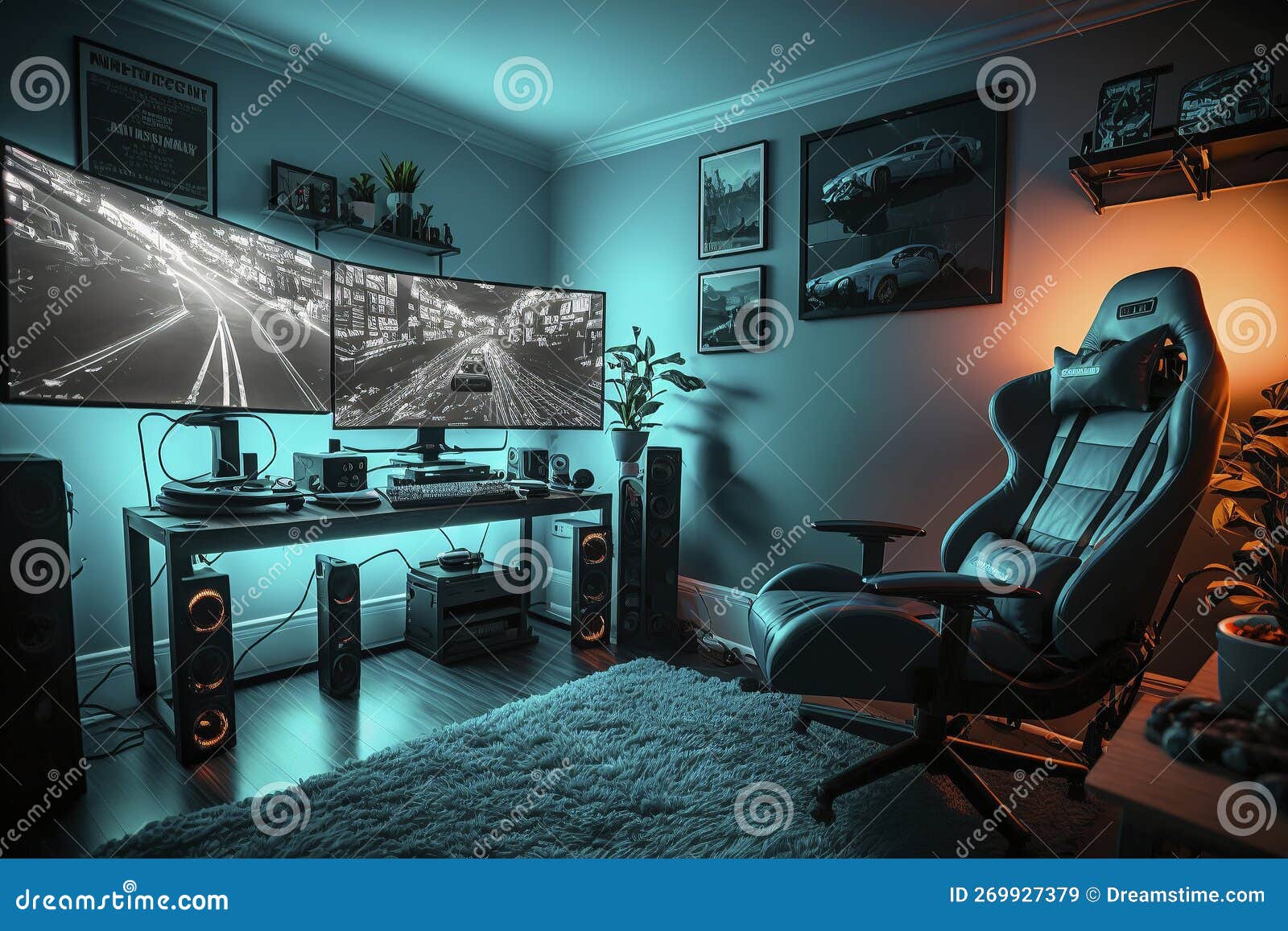 Room design for gaming stock illustration. Illustration of chair ...