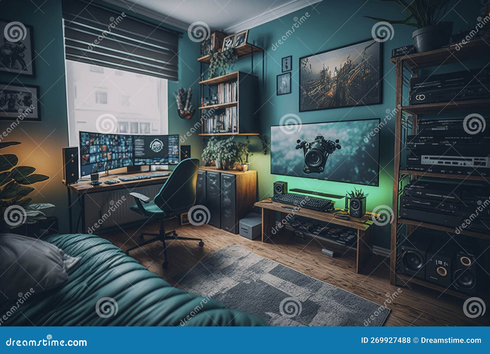 Room design for gaming stock illustration. Illustration of house ...