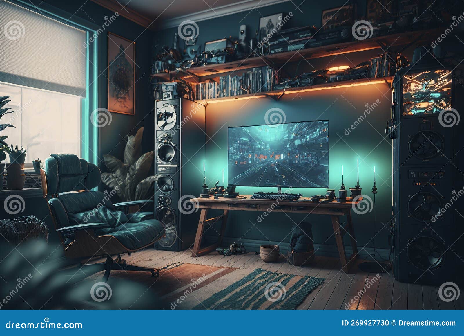 Room design for gaming stock illustration. Illustration of cottage ...