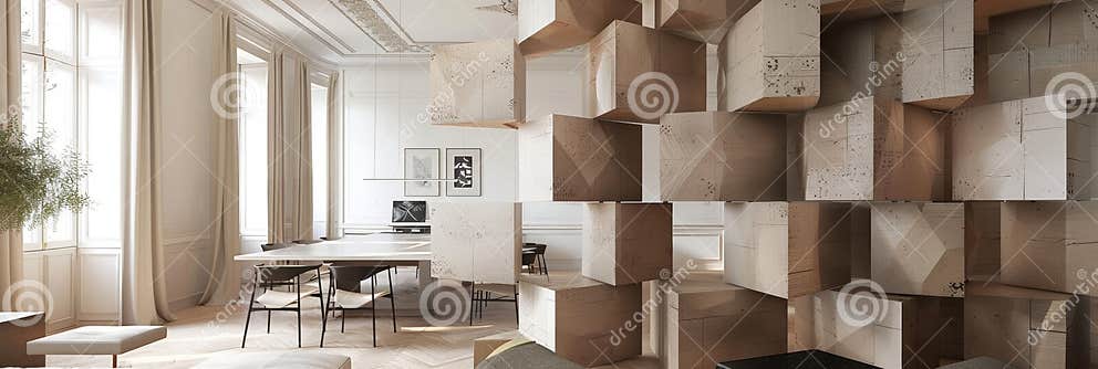 A Room Divider Resembling a Stack of Mismatched Cubes Each Featuring a ...