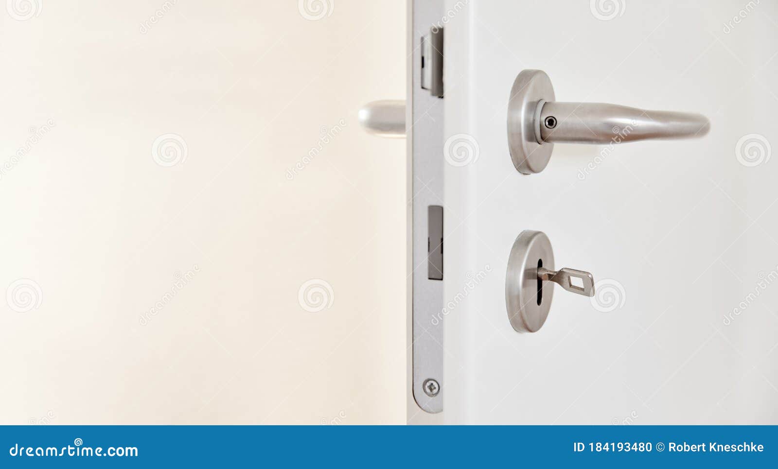 Room Door with Handle and Key in the Door Lock Stock Photo - Image of ...