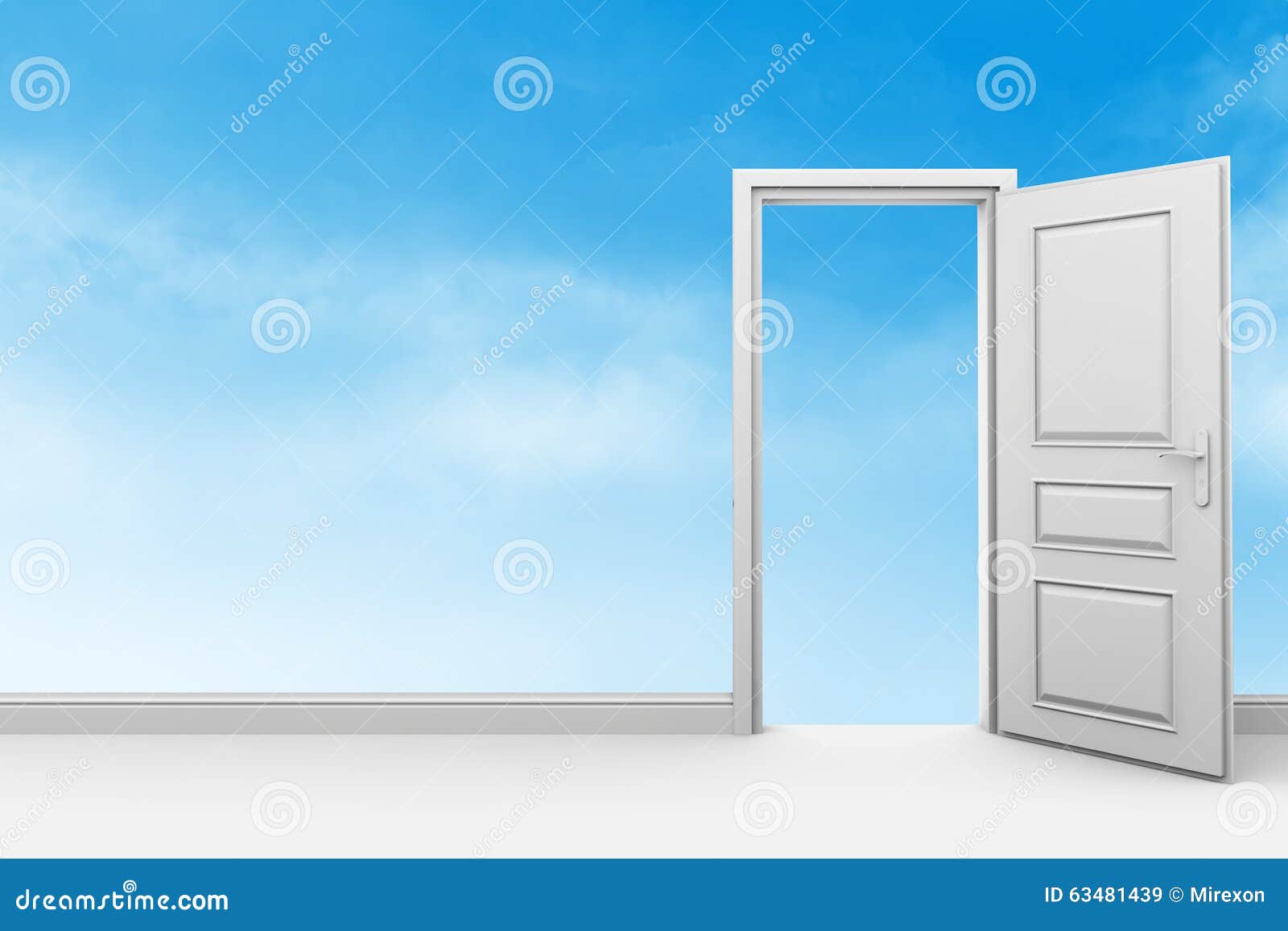 Room Door Open. the Transparent Wall with Clouds Stock Illustration ...
