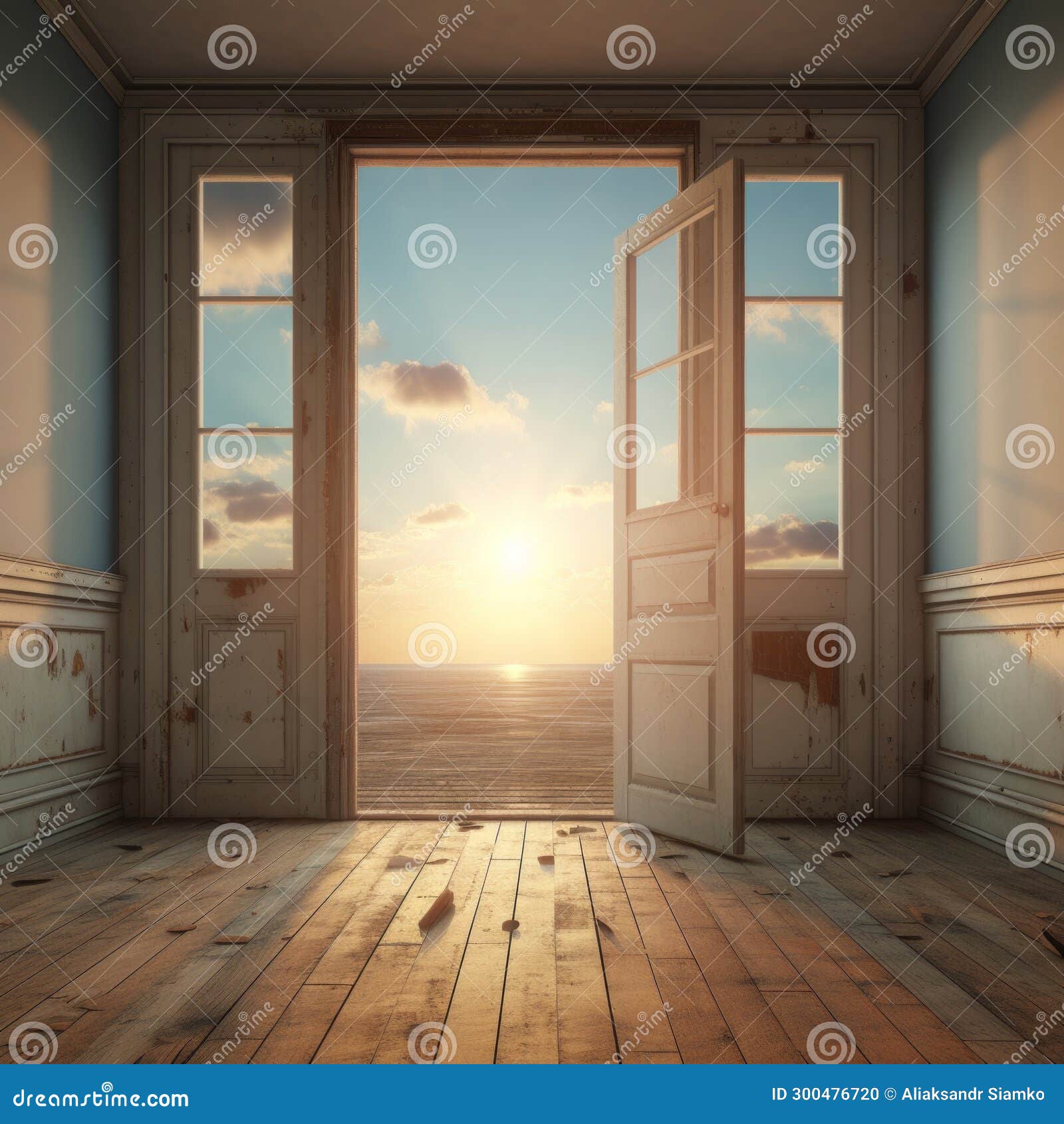 A Room with a Door Open and a View of the Ocean Stock Photo - Image of ...