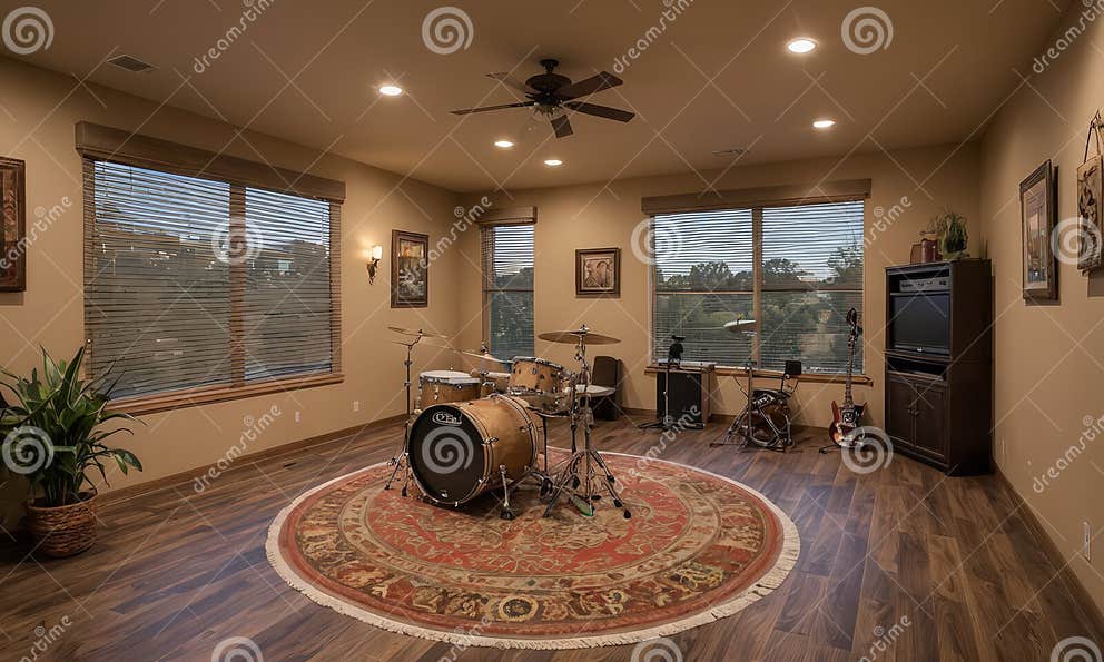 Room with Drum Set and Television Stock Illustration - Illustration of decorative, motif: 334834452