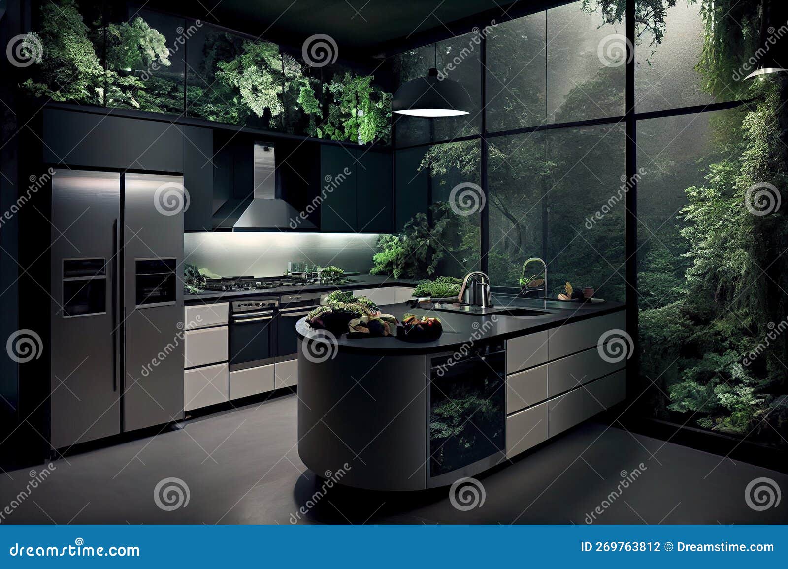 Room in with Elements of Nature with the Forest Outside the Window ...