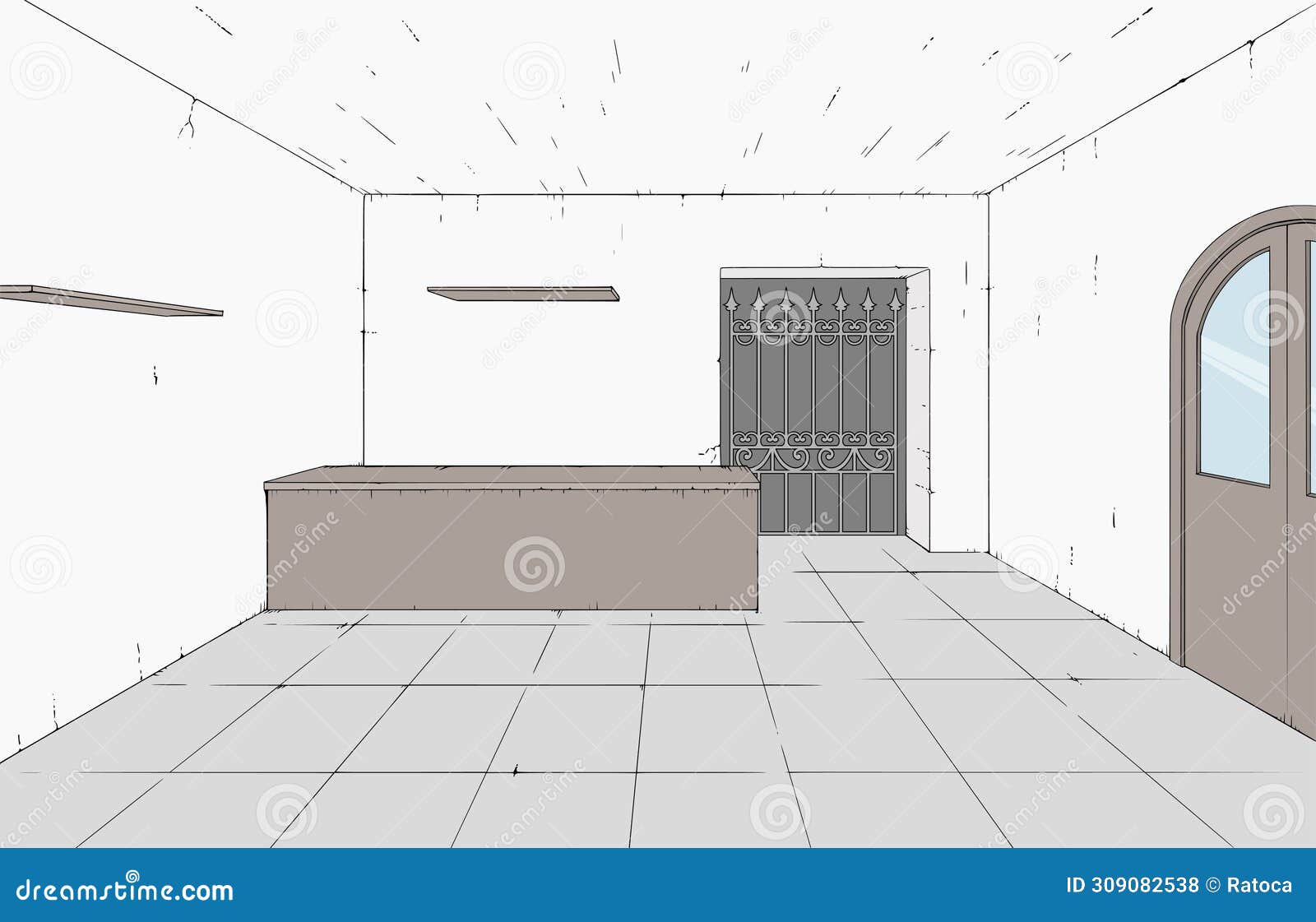 Room Empty Vintage Hand Draw Architecture Stock Illustration ...