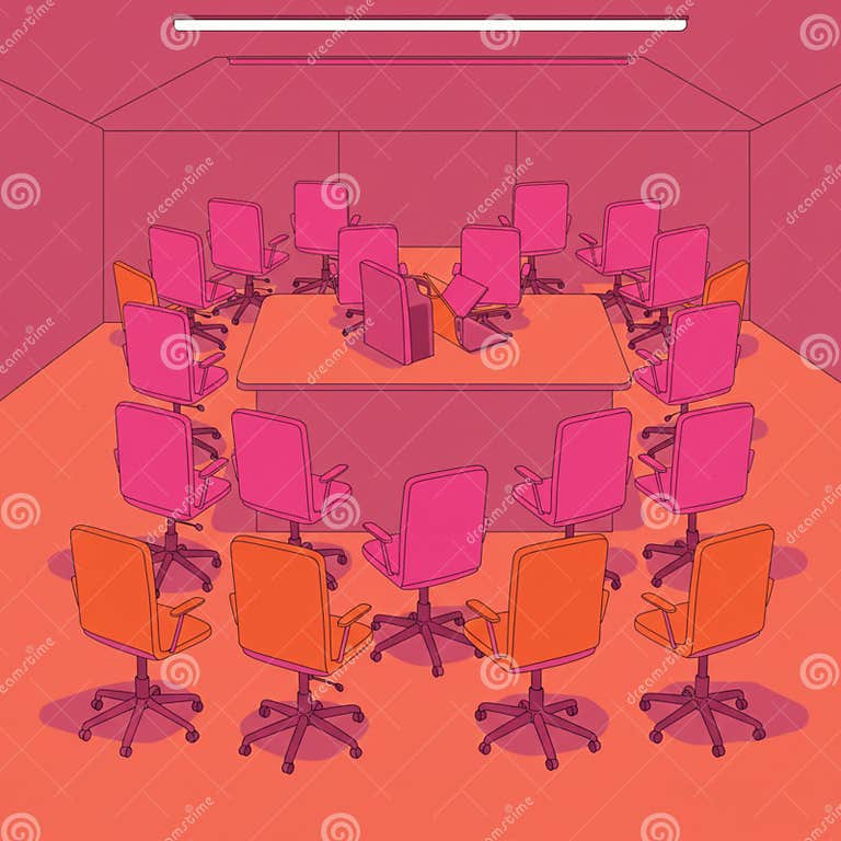 A Room Featuring a Large Rectangular Table Surrounded by Office Chairs in Shades Stock ...