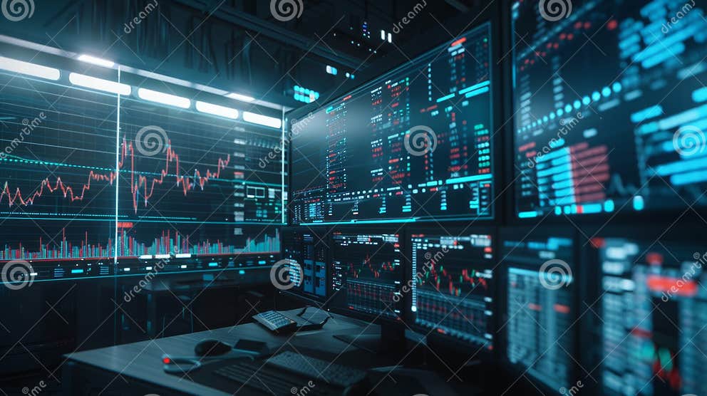 Room Filled with Computer Screens Stock Photo - Image of displays, data ...