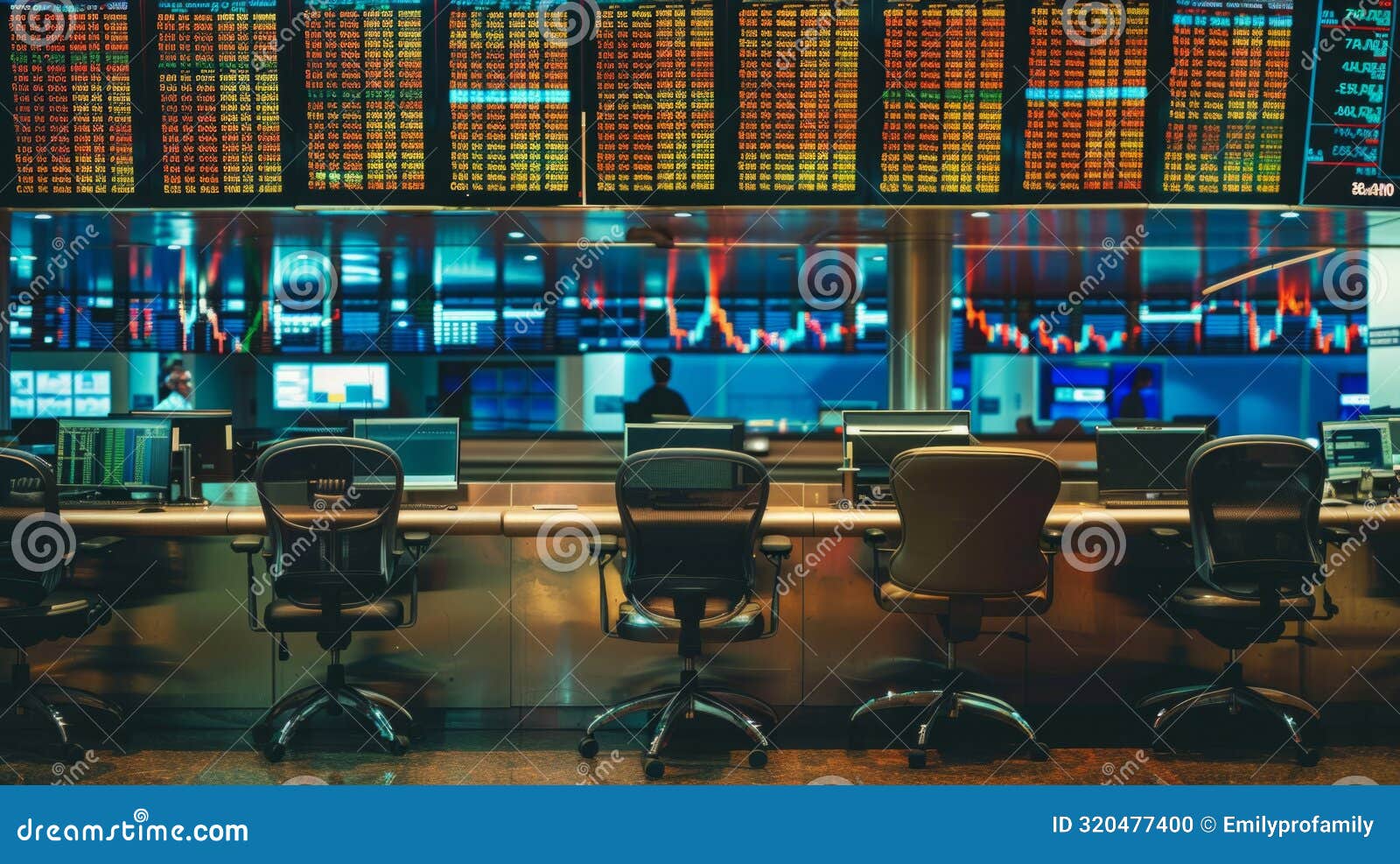 Room Filled with Desks Covered in Screens Stock Photo - Image of ...