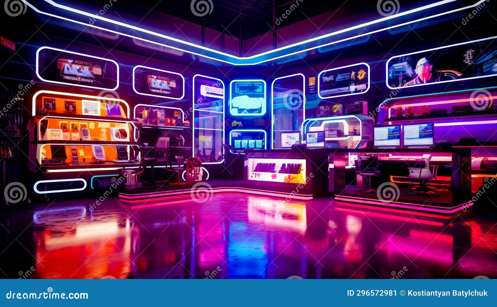 Room Filled with Lots of Different Types of Electronic Devices and Neon ...