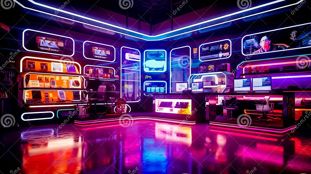 Room Filled with Lots of Different Types of Electronic Devices and Neon ...