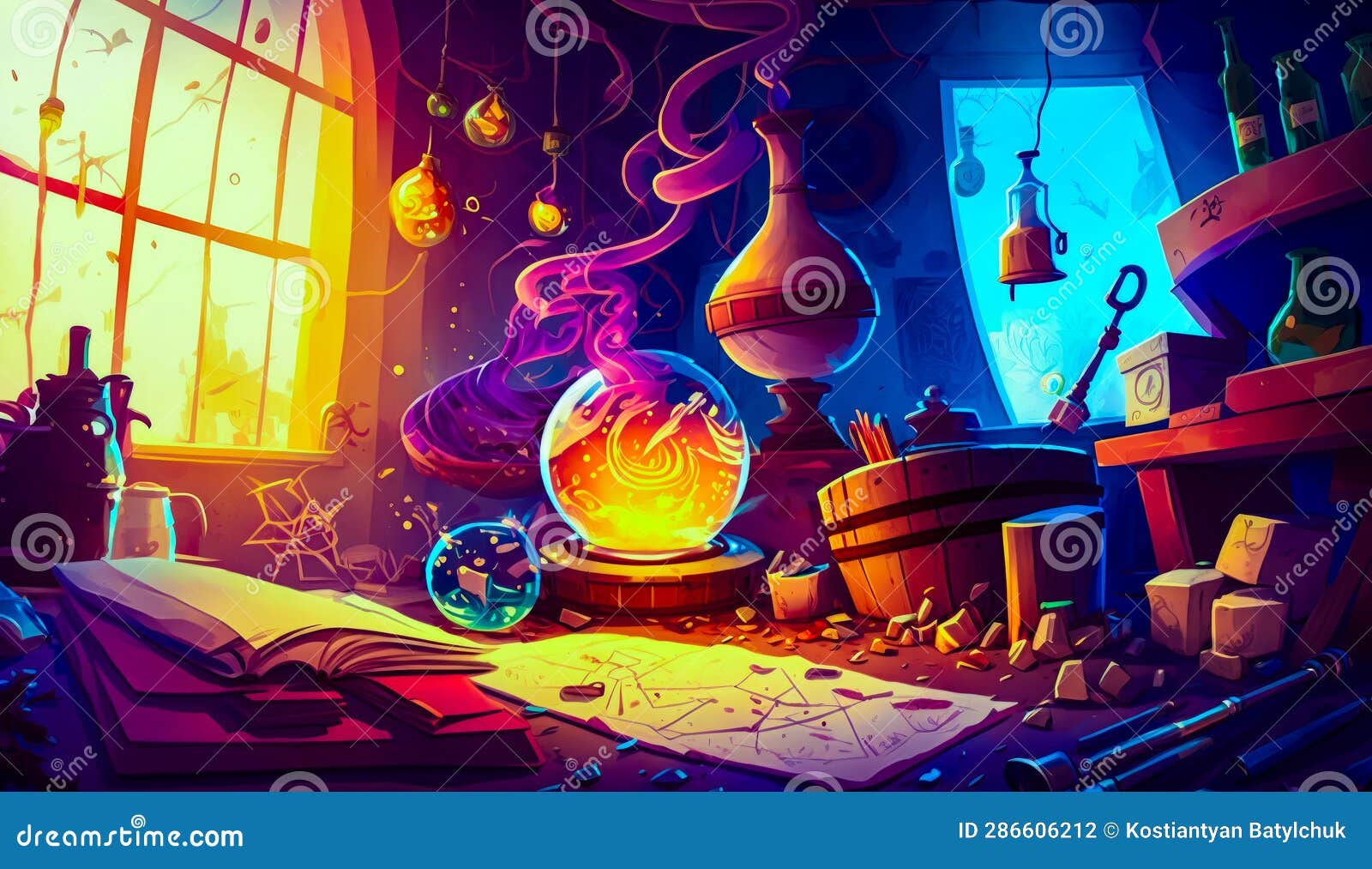 Room Filled with Lots of Different Types of Items and Fire in it Stock ...