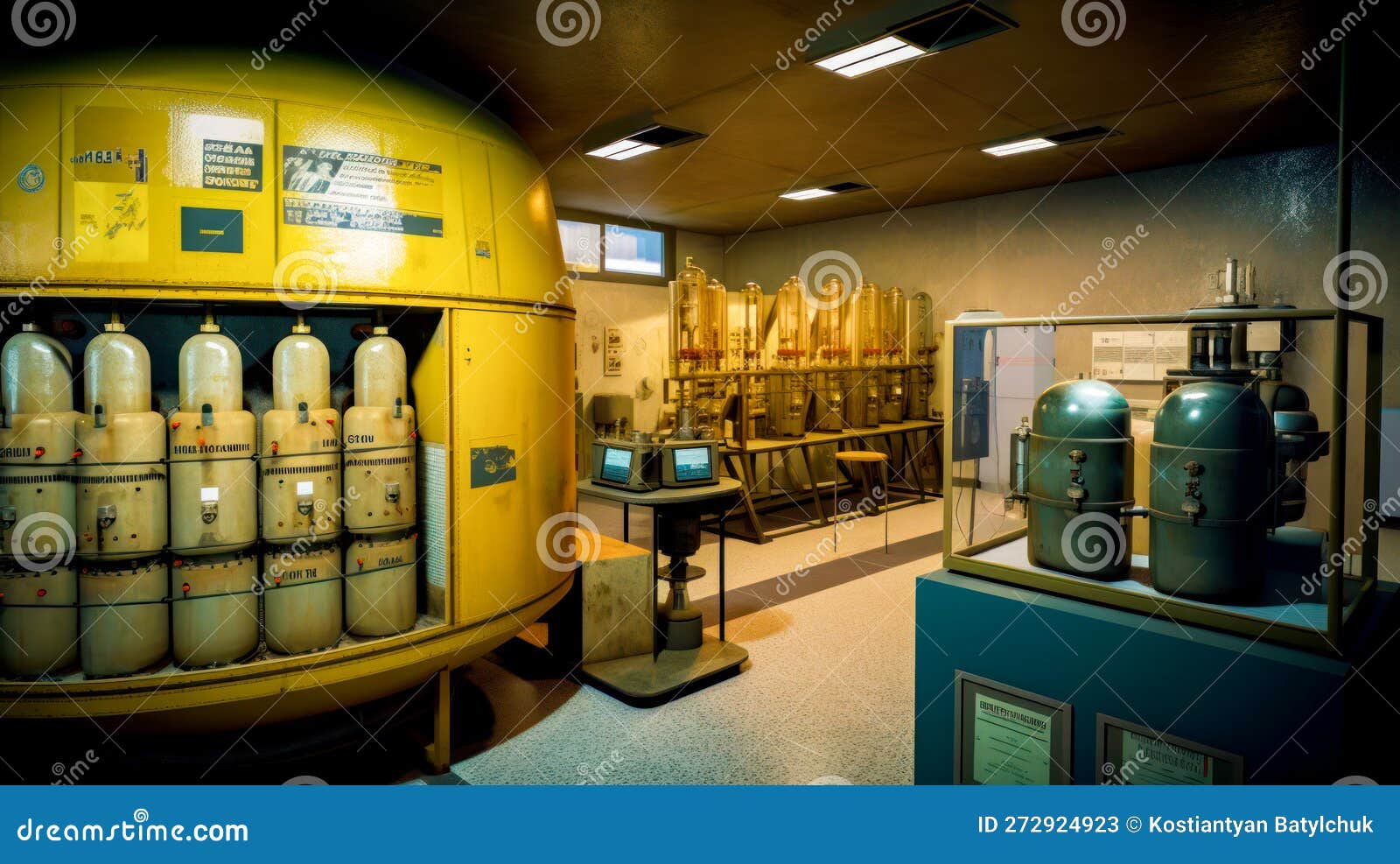 Room Filled with Lots of Yellow Tanks. Generative AI Stock Illustration ...