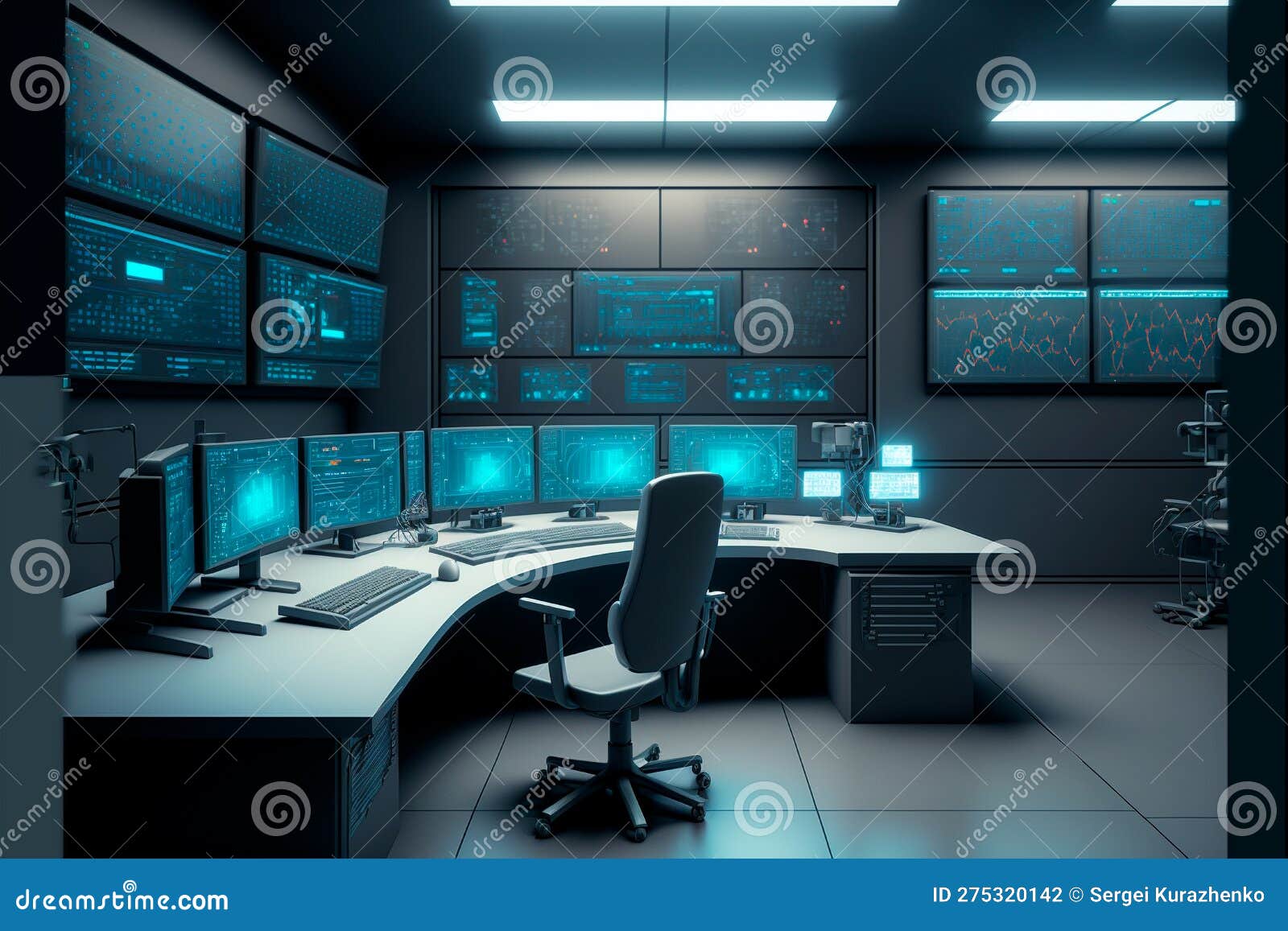 A Room Filled with Monitors Displaying Charts and Calculations. Stock ...