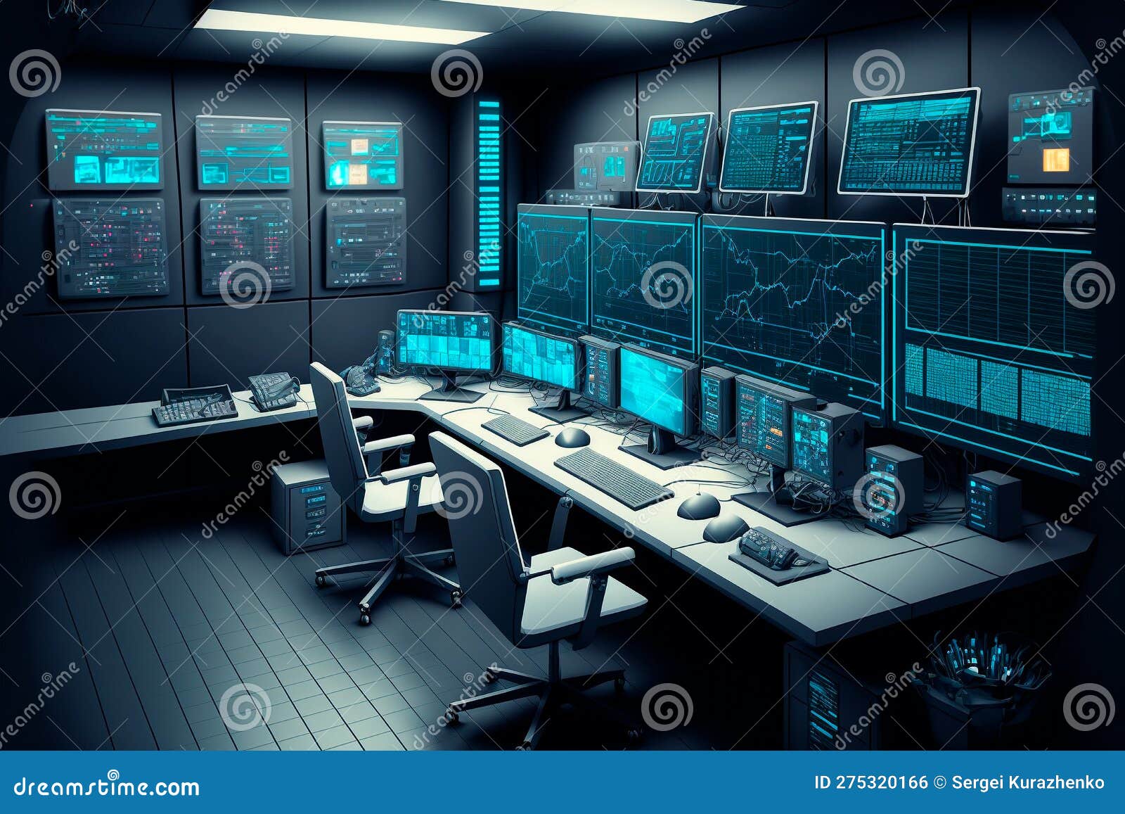 A Room Filled with Monitors Displaying Charts and Calculations. Stock ...