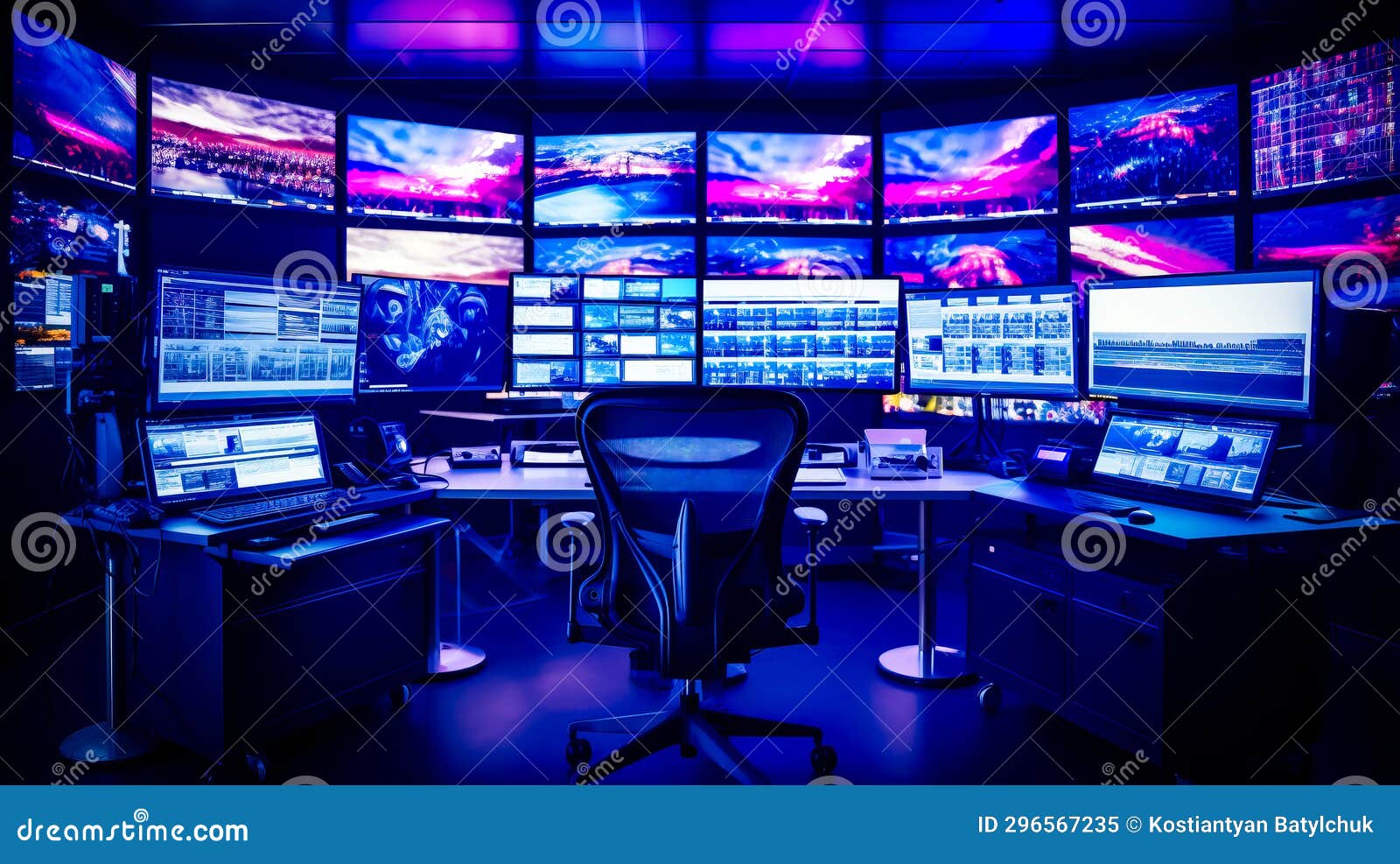 Room Filled with Multiple Computer Monitors and Desk Topped with Laptop ...