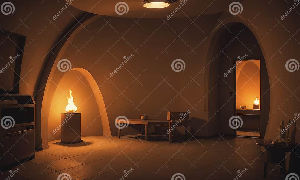 Room with Fireplace and Sink Stock Illustration - Illustration of motif ...
